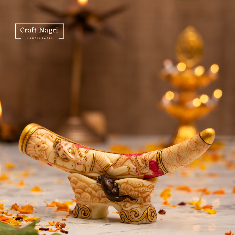 Handcrafted Ganesha Engraved Tusk With Base - CraftNagri – Craft Nagri